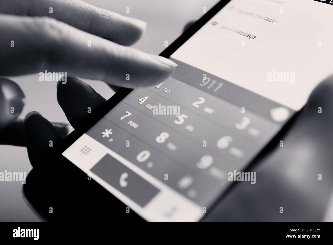 Finger touch number on smartphone to make a call, close up Stock Photo ...