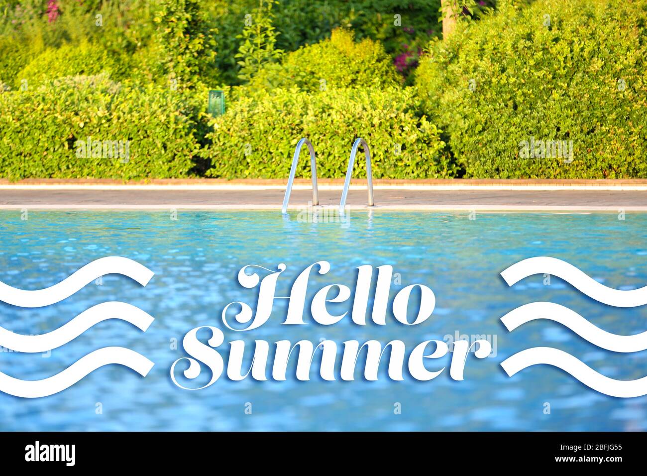 Hello summer concept. Blue water in swimming pool Stock Photo - Alamy