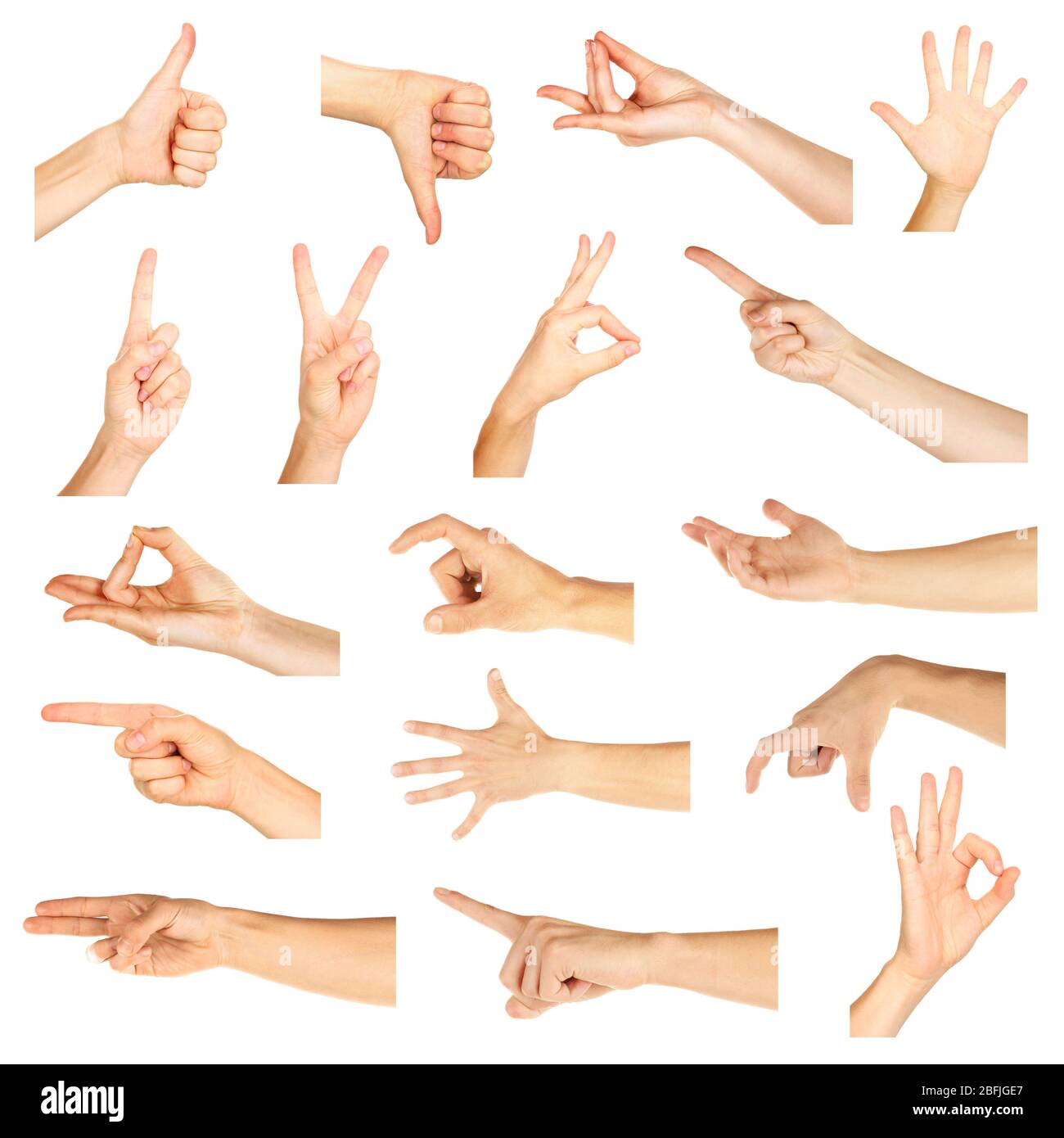 Collage of hands showing different gestures, isolated on white Stock ...