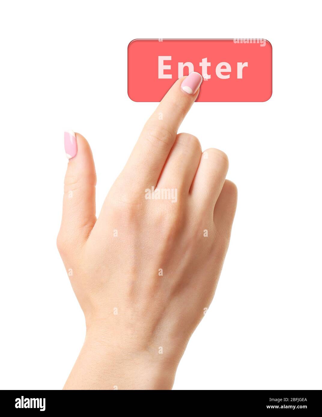 Female hand push "Enter" button Stock Photo - Alamy