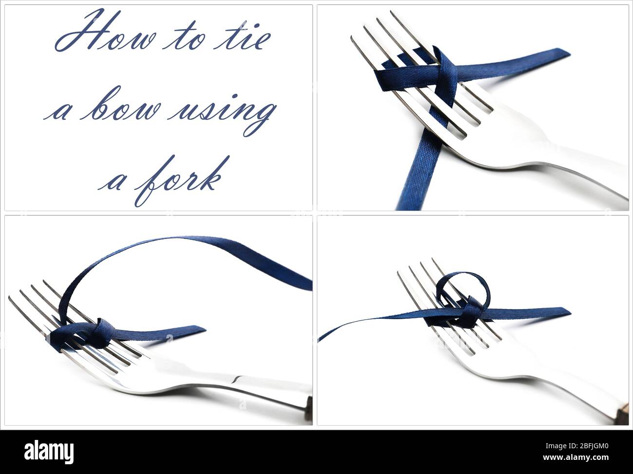 Stages of tying bow on fork close-up Stock Photo - Alamy