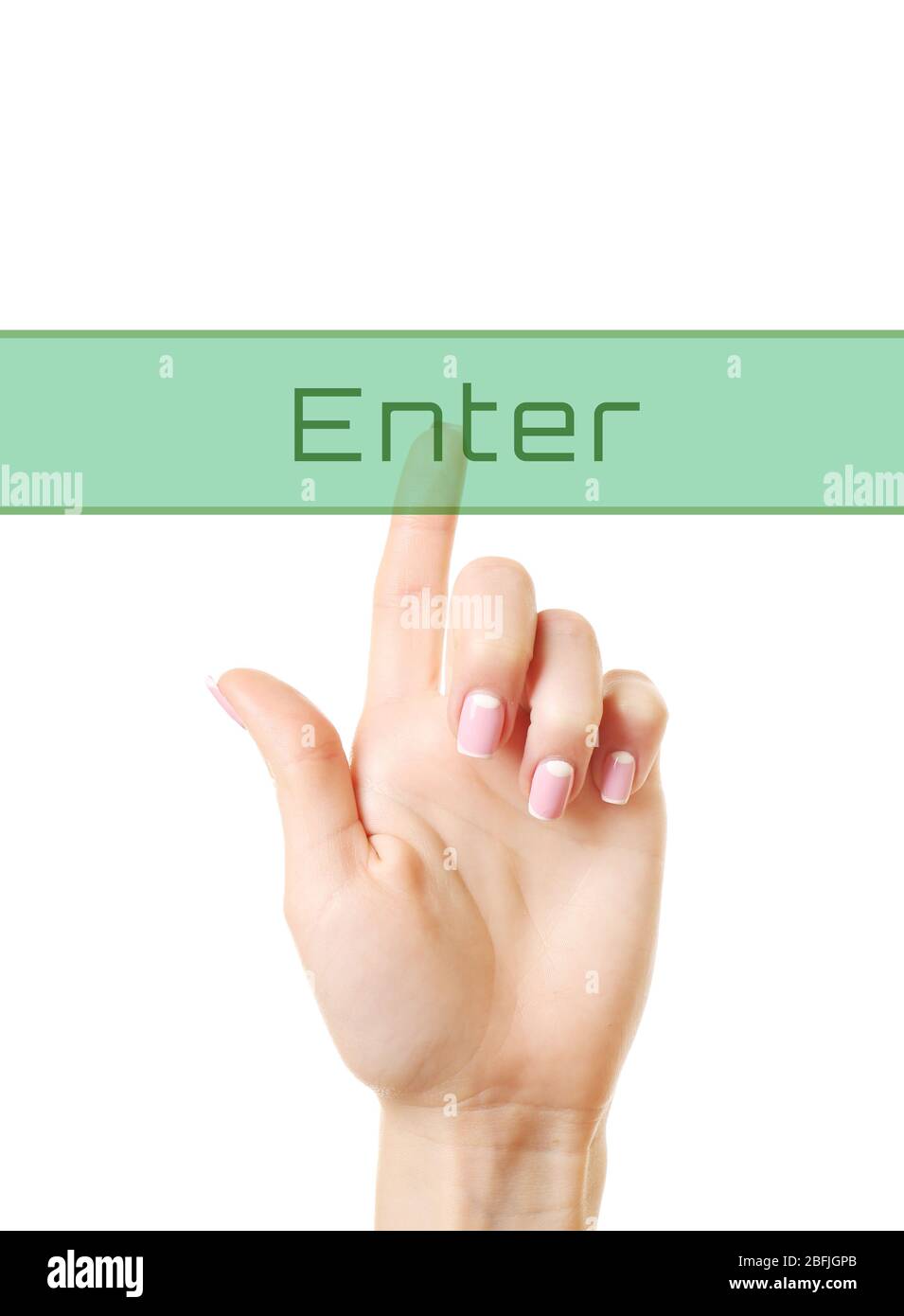 Female hand push "Enter" button Stock Photo - Alamy