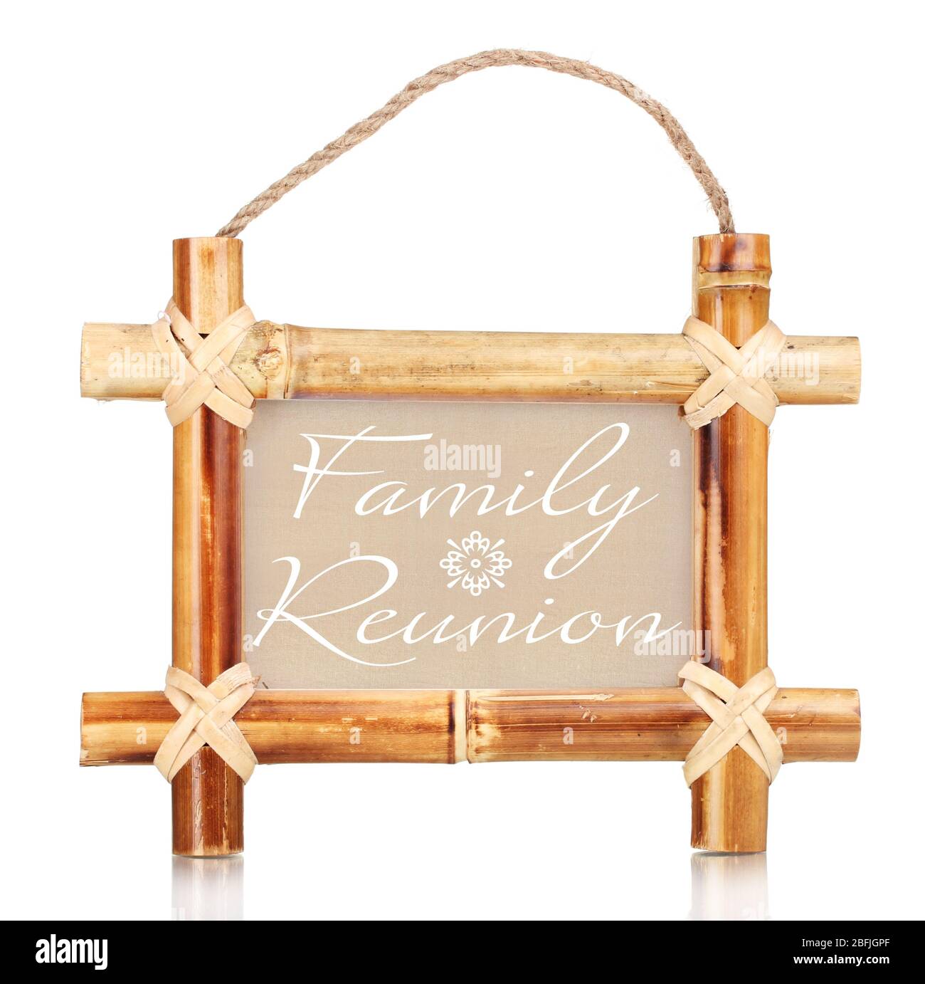 Bamboo photo frame with text Family Reunion isolated on white Stock ...