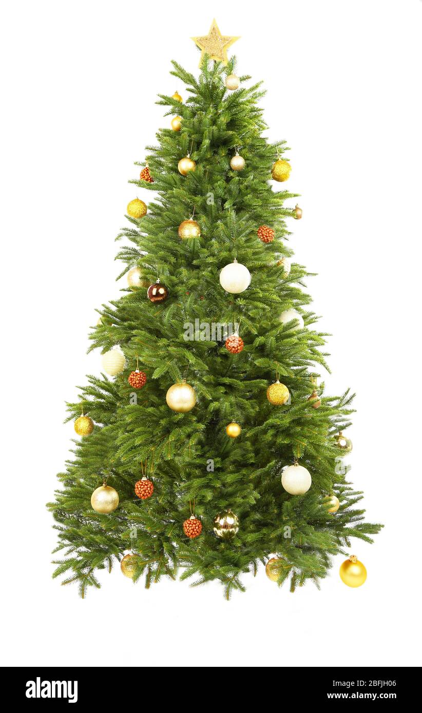 Decorated Christmas tree isolated on white Stock Photo - Alamy