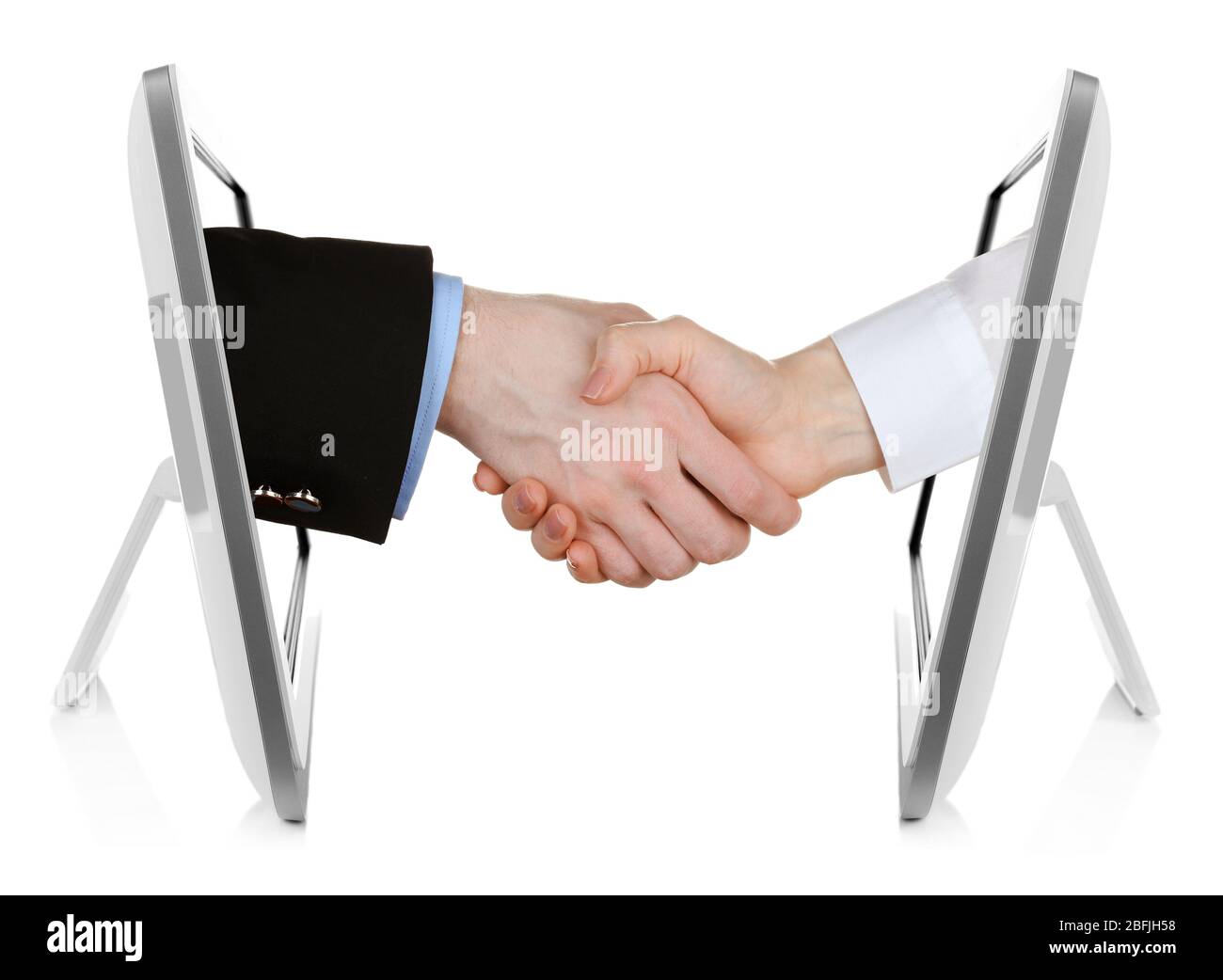 Virtual handshake. Internet business concept isolated on white Stock ...