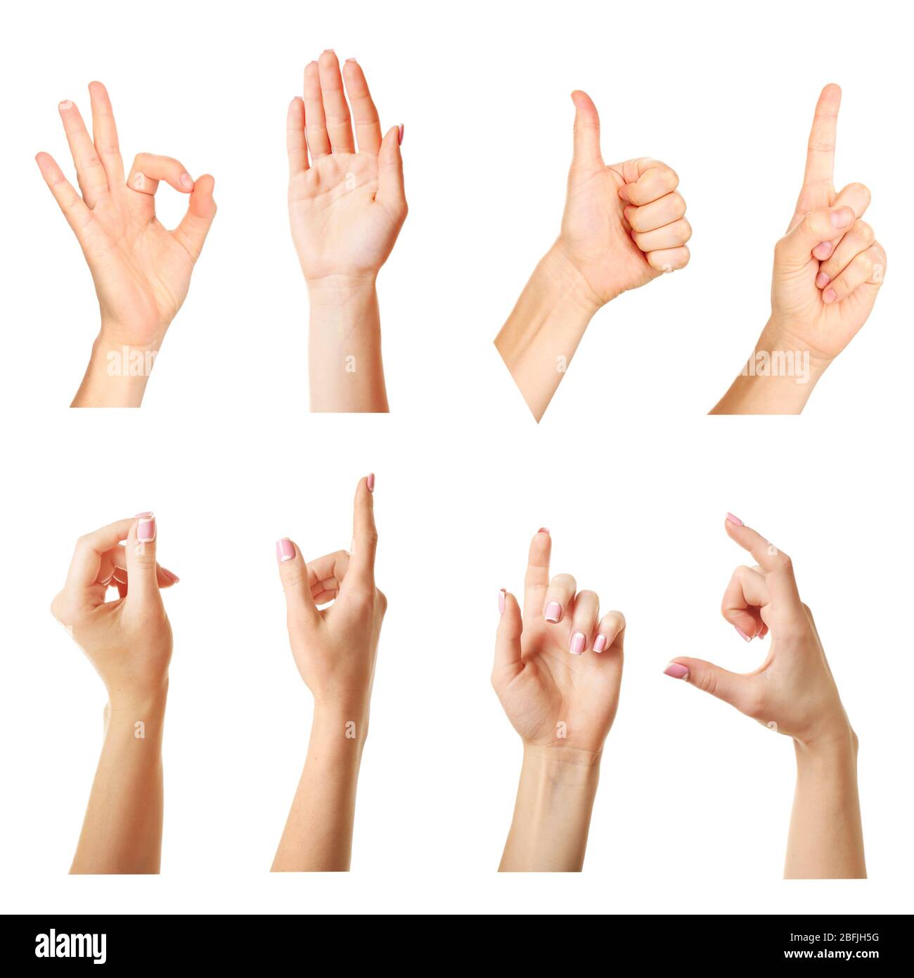 Collage of hands showing different gestures, isolated on white Stock ...