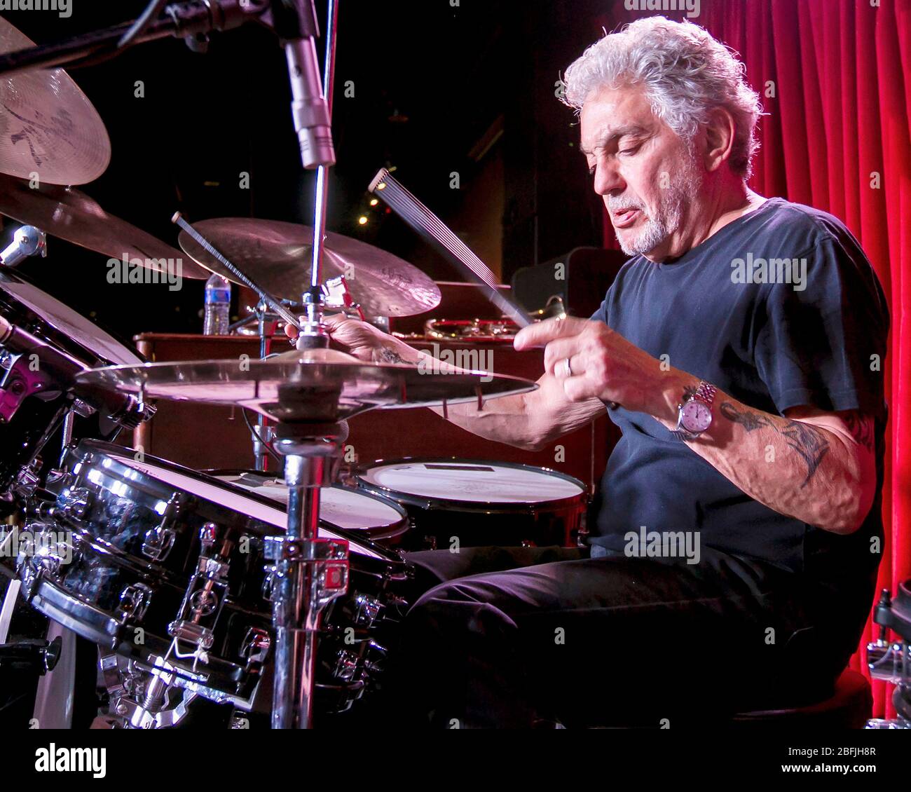 Drummer Steve Gadd warms up before a show with his band, the Steve Gadd Band, at the Catalina ...
