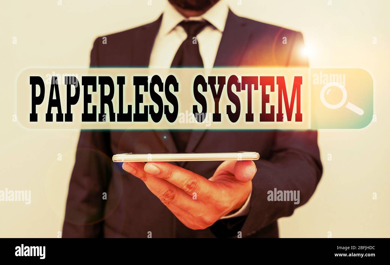 Conceptual Hand Writing Showing Paperless System Concept Meaning Storage Or Communication Of