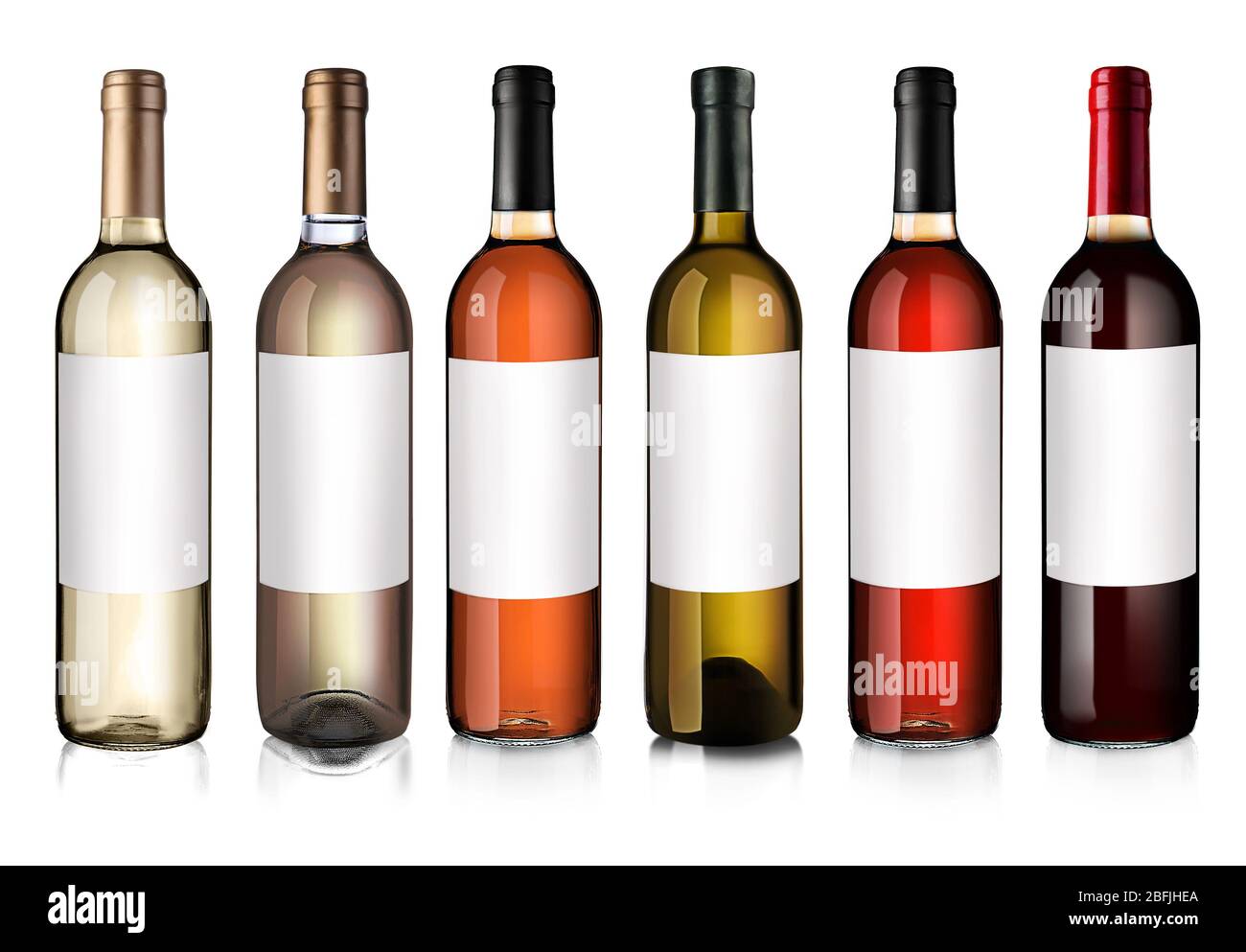 Wine bottles in row isolated on white Stock Photo - Alamy