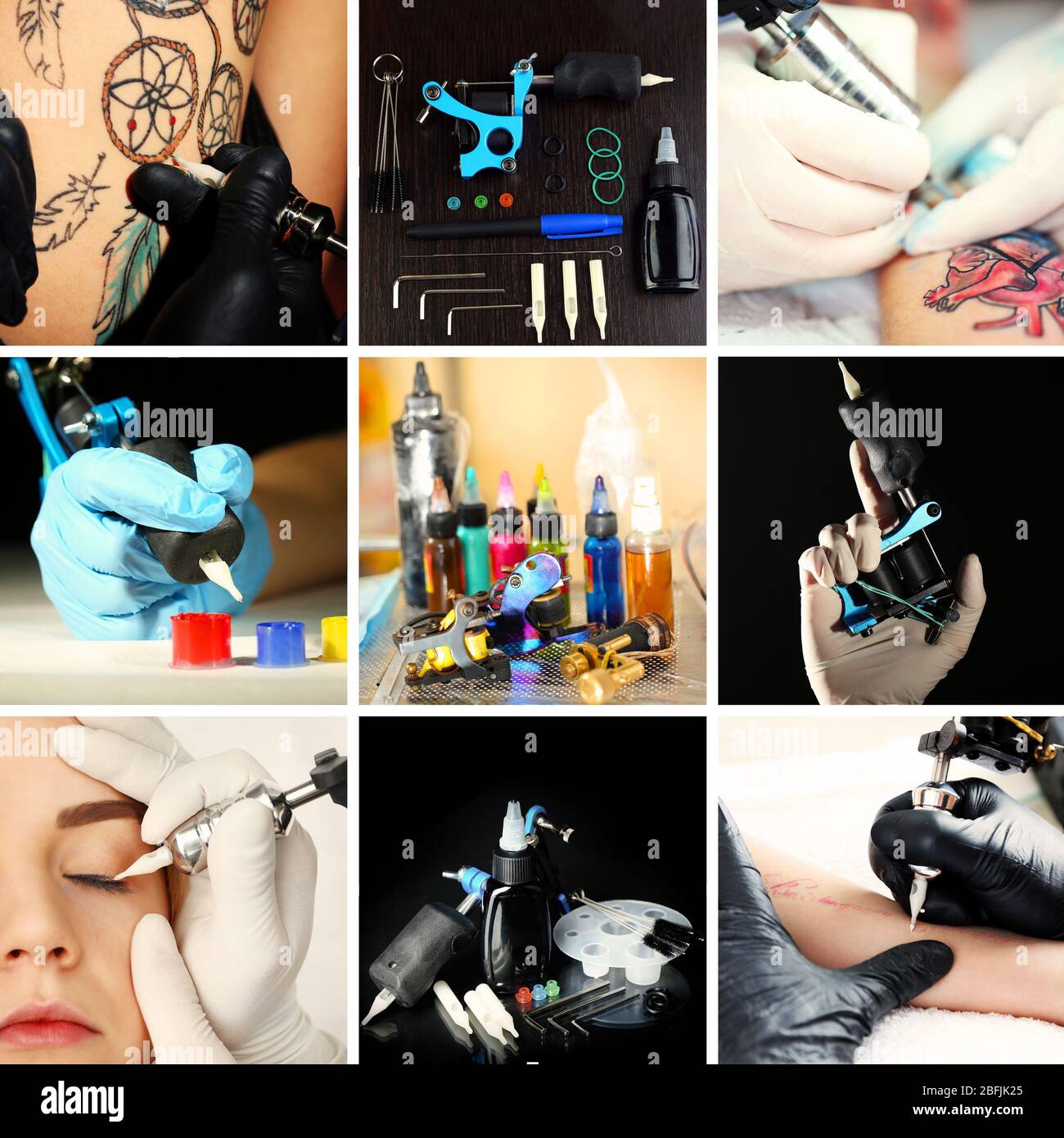 Collage of tattoo artist at work Stock Photo - Alamy