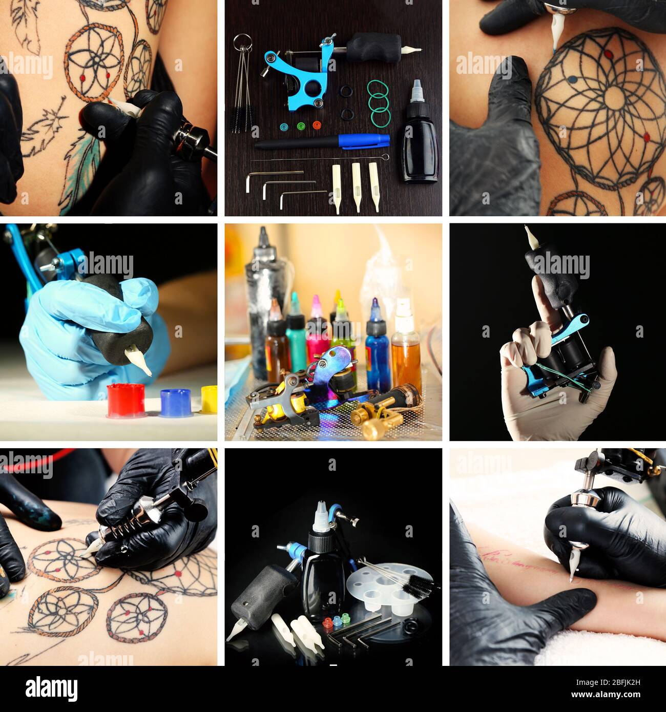 Collage of tattoo artist at work Stock Photo - Alamy