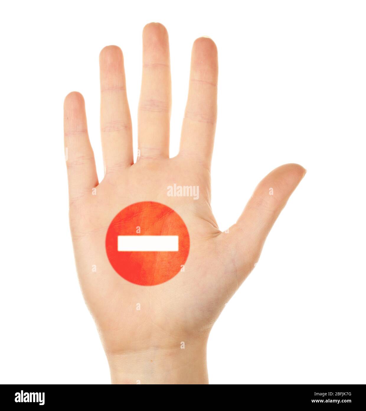 Female hand with sign STOP isolated on white Stock Photo - Alamy