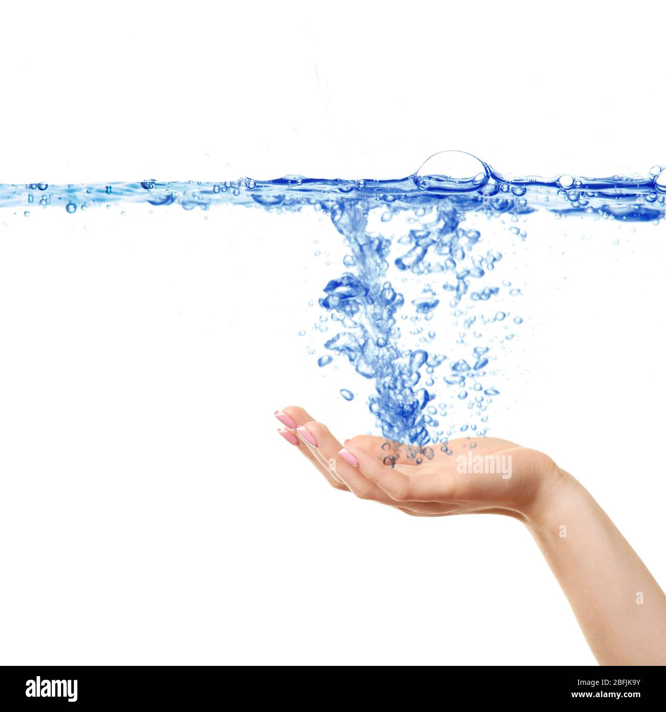 Hand and splash of pure water wave isolated on white Stock Photo - Alamy