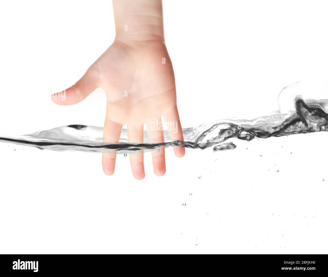 Hand and splash of pure water wave isolated on white Stock Photo - Alamy
