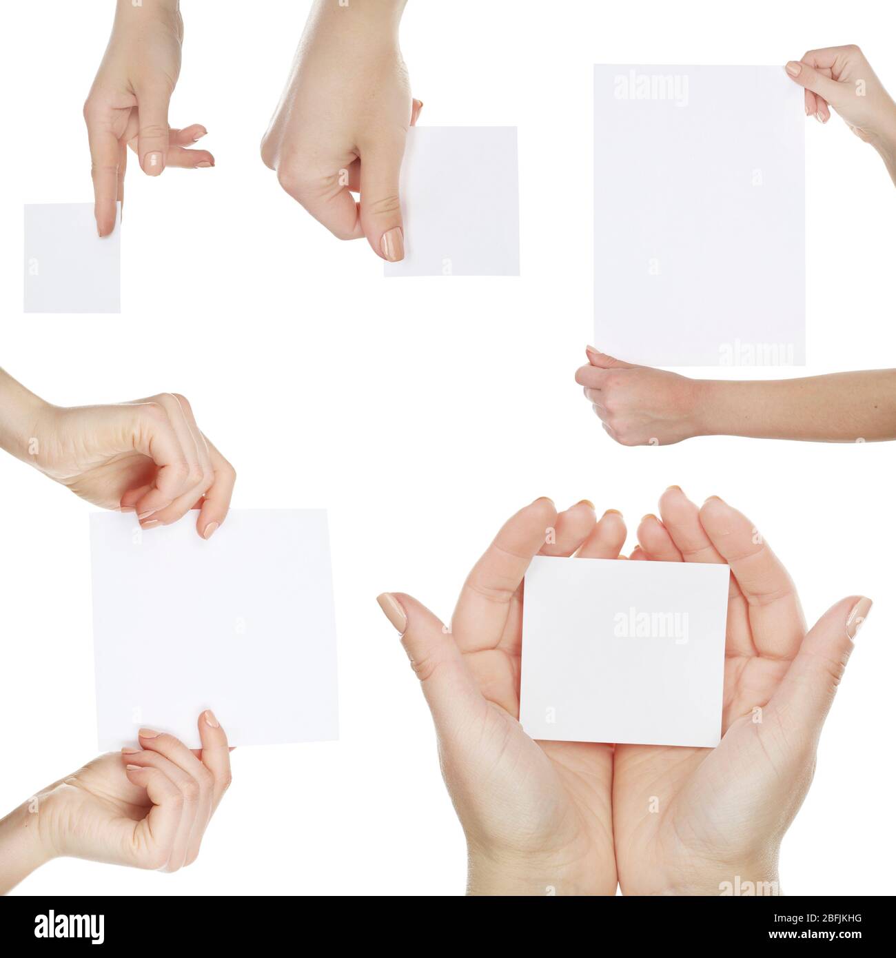 Hands holding blank cards isolated on white Stock Photo - Alamy