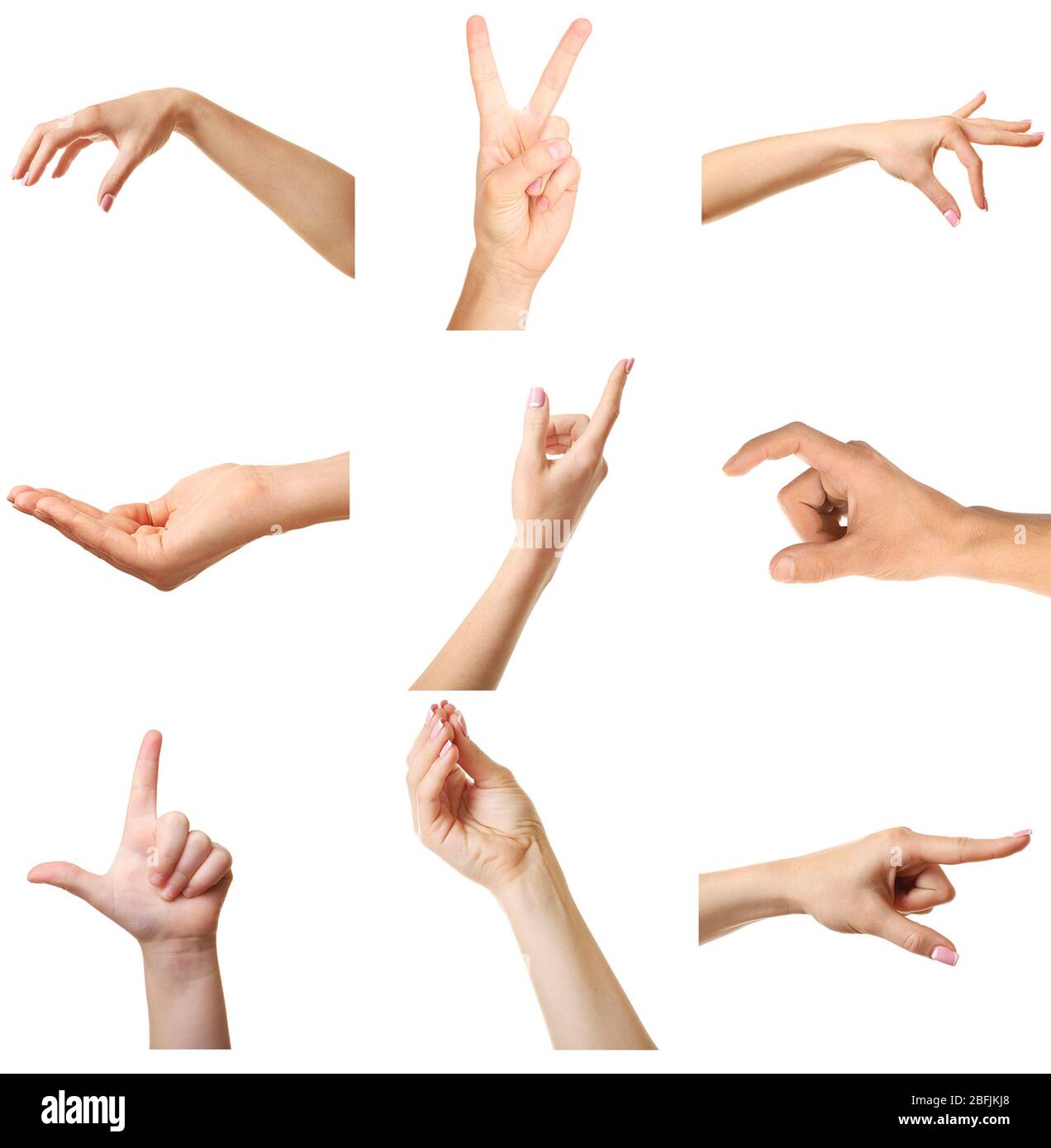 Collage of hands showing different gestures, isolated on white Stock ...