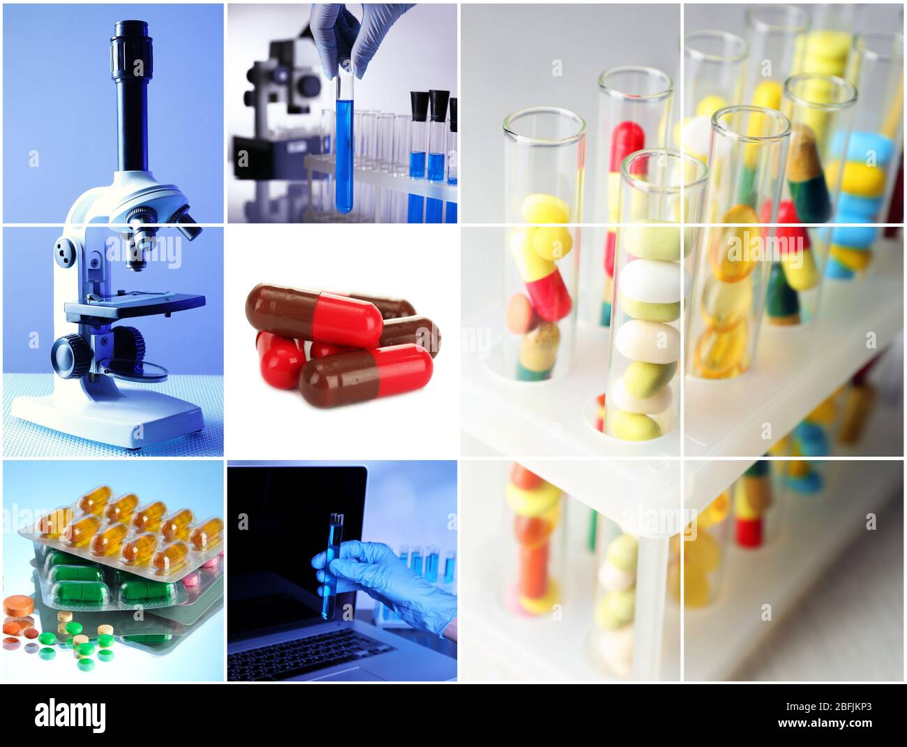Collage of scientific elements in laboratory Stock Photo - Alamy