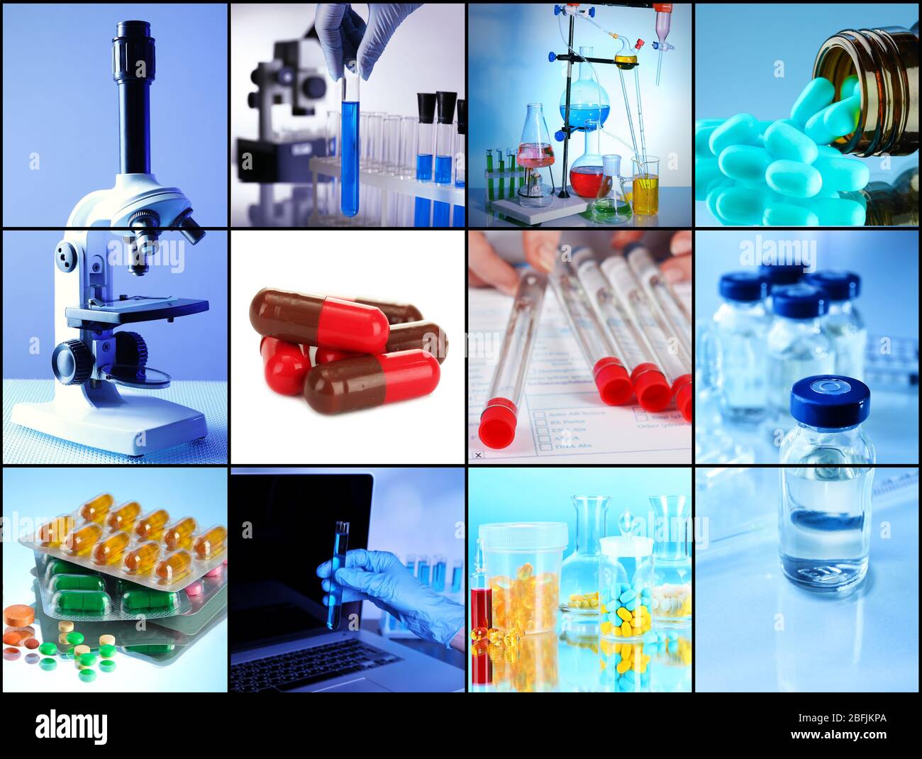 Collage of scientific elements in laboratory Stock Photo - Alamy