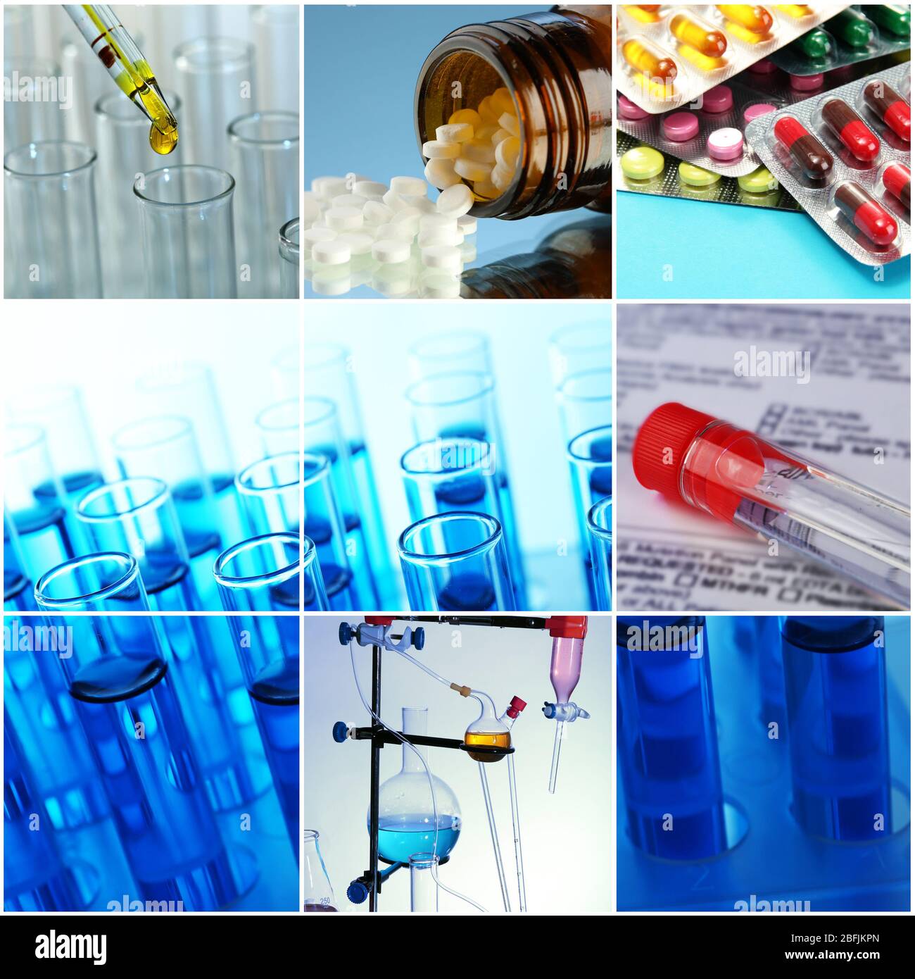 Collage of scientific elements in laboratory Stock Photo - Alamy