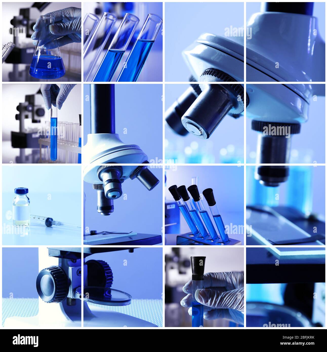 Collage of scientific elements in laboratory Stock Photo - Alamy