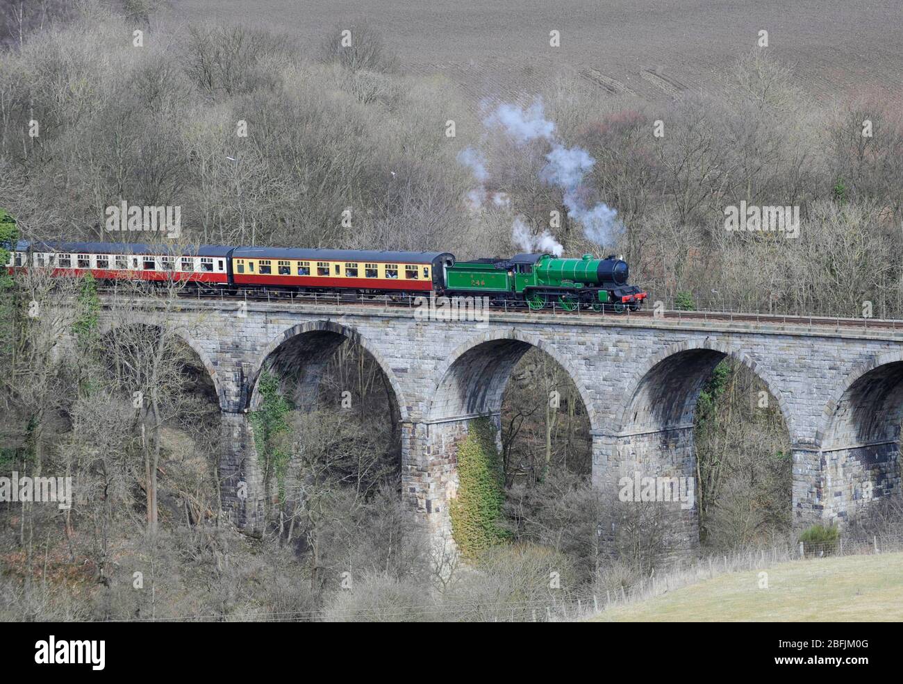 The 246 Morayshire LNER Class D49 passes over the Avonbank Viaduct on ...