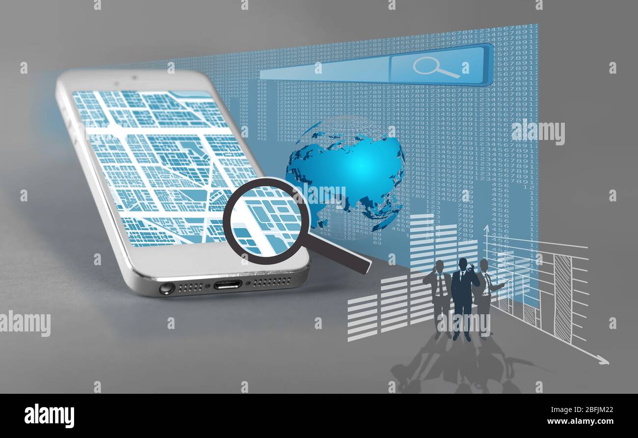 Smart phone with world map for social and internet connectivity concept ...