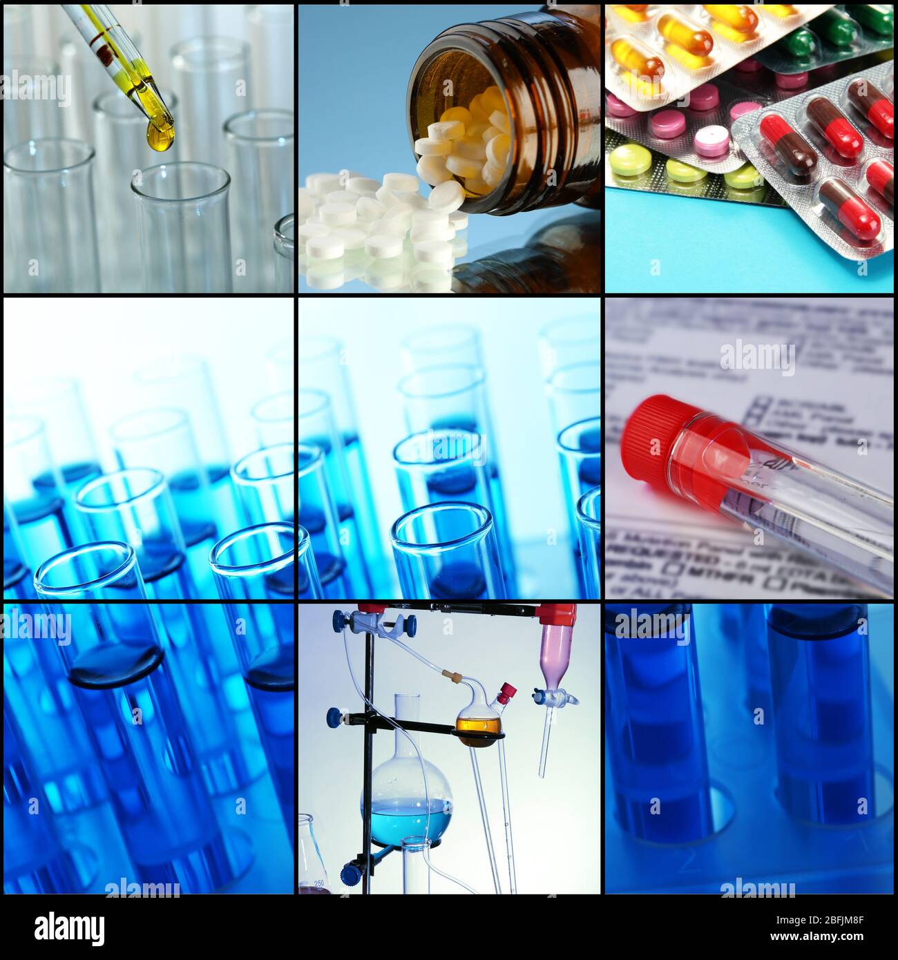 Collage of scientific elements in laboratory Stock Photo - Alamy
