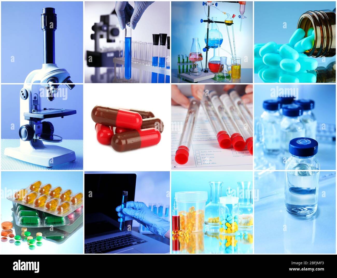 Collage of scientific elements in laboratory Stock Photo - Alamy