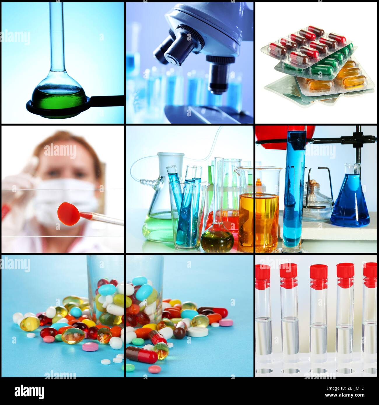 Collage of scientific elements in laboratory Stock Photo - Alamy