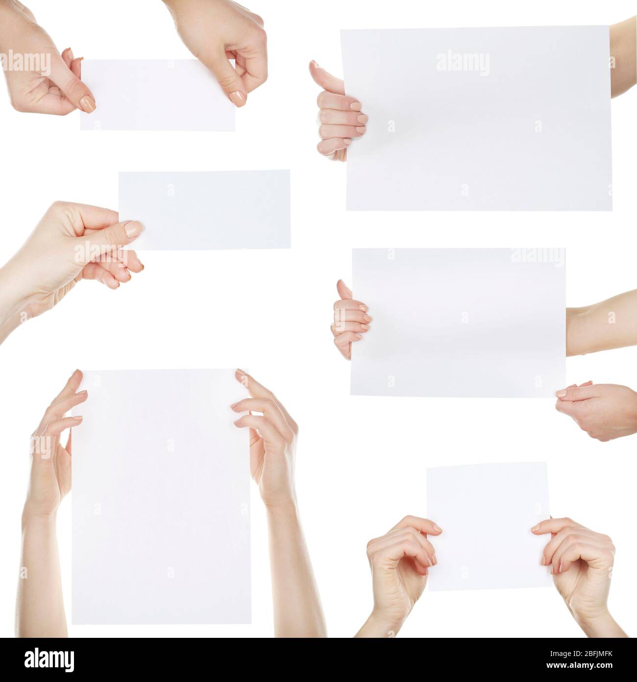 Hands holding blank cards isolated on white Stock Photo - Alamy