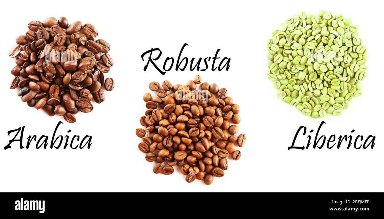 Different coffee beans isolated on white Stock Photo - Alamy