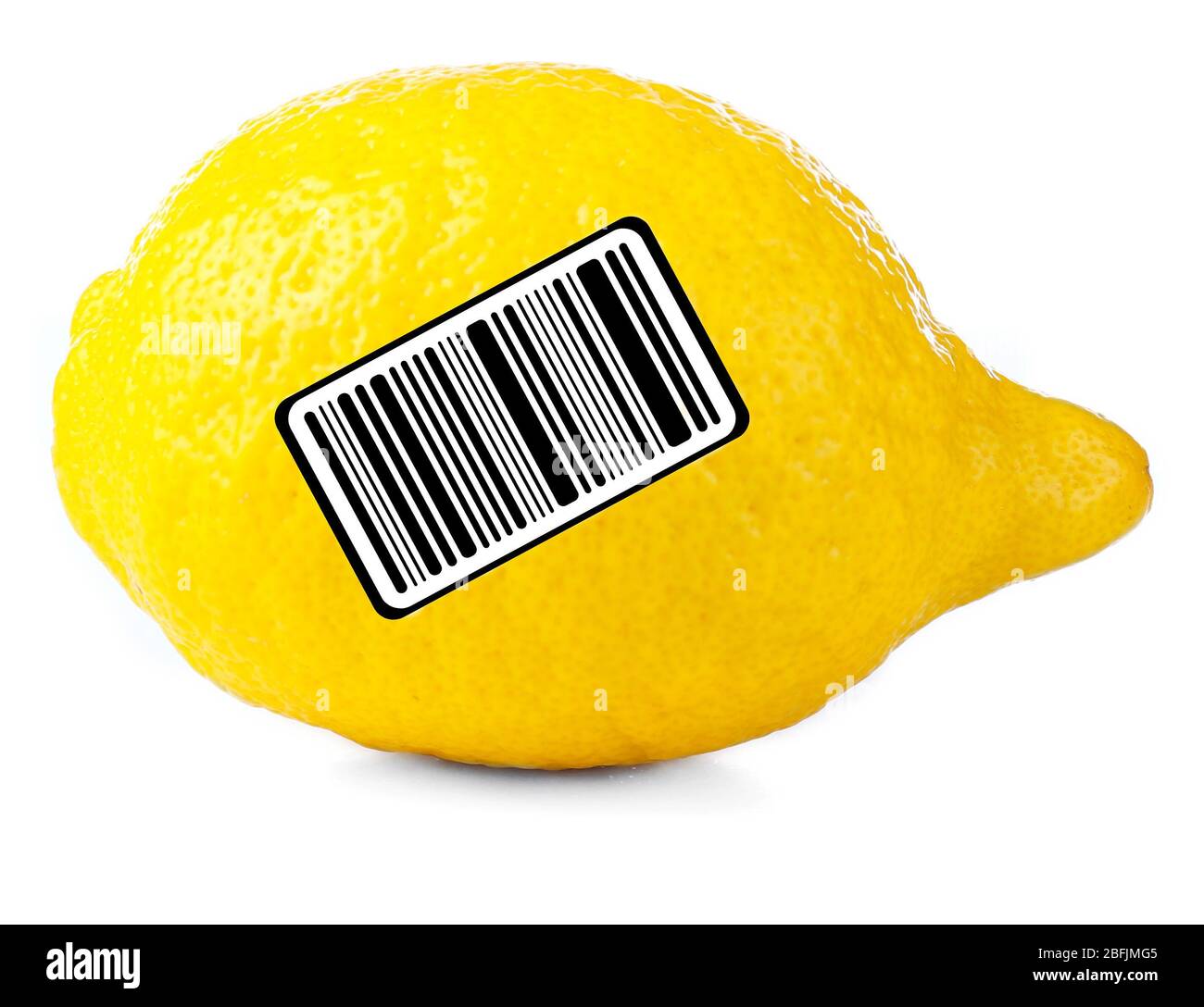 Fresh lemon with barcode, isolated on white Stock Photo - Alamy