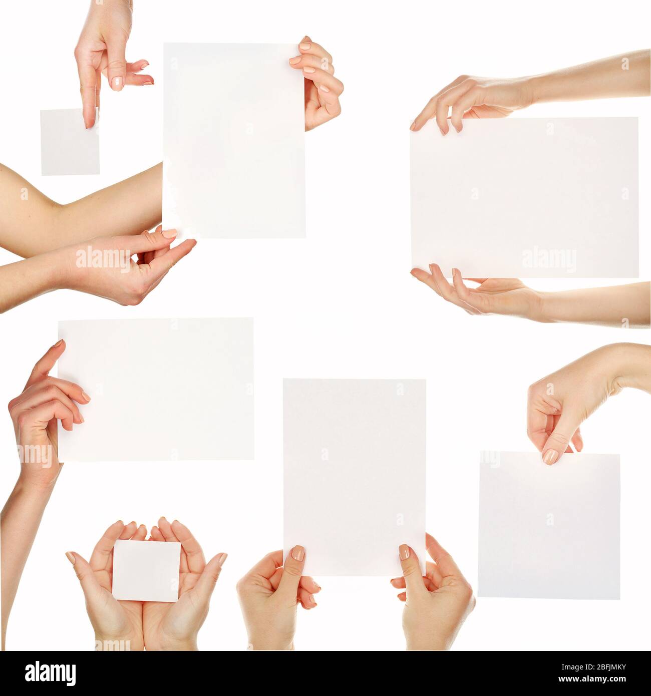 Hands holding blank cards isolated on white Stock Photo - Alamy