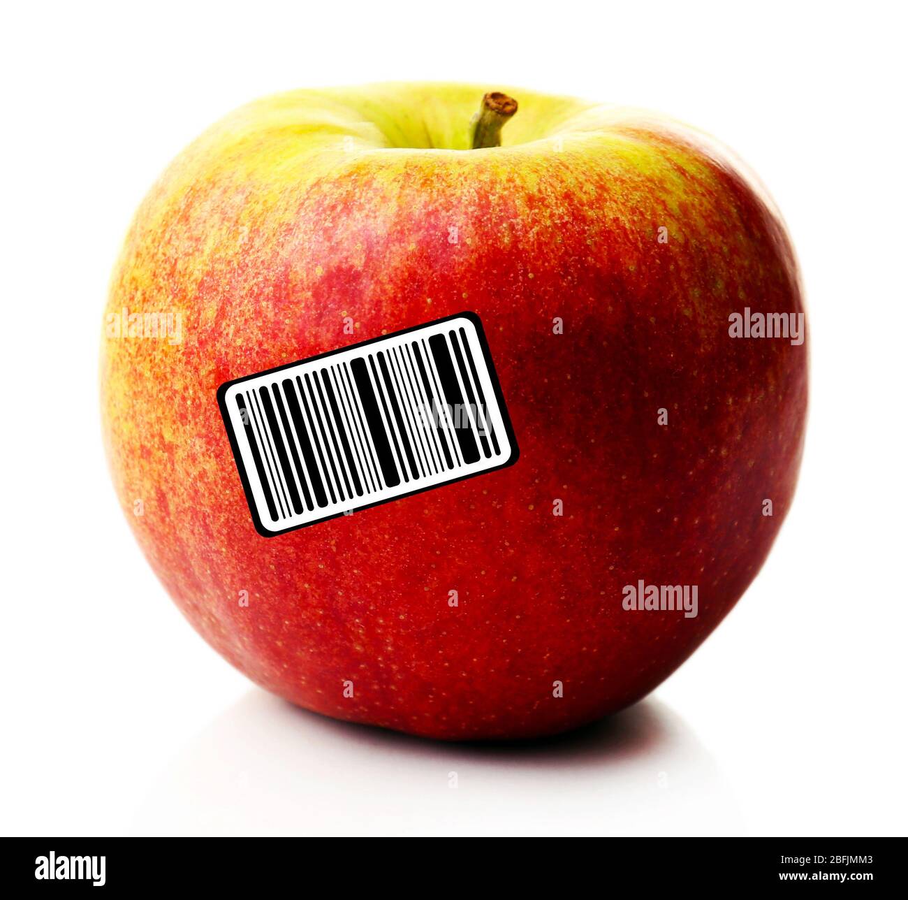 Ripe apple with barcode isolated on white Stock Photo - Alamy