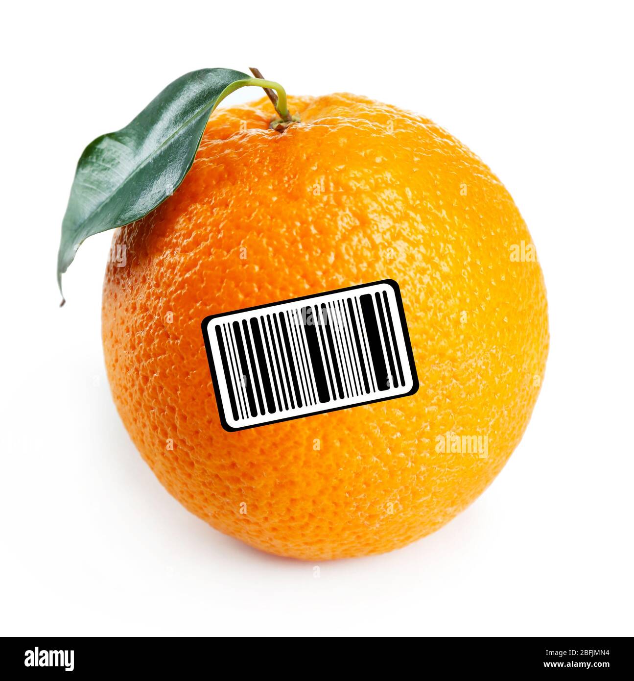 Juicy orange with barcode isolated on white Stock Photo - Alamy