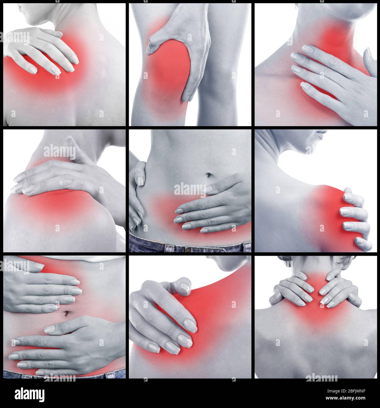 Collage representing woman having pain at several part of body Stock ...