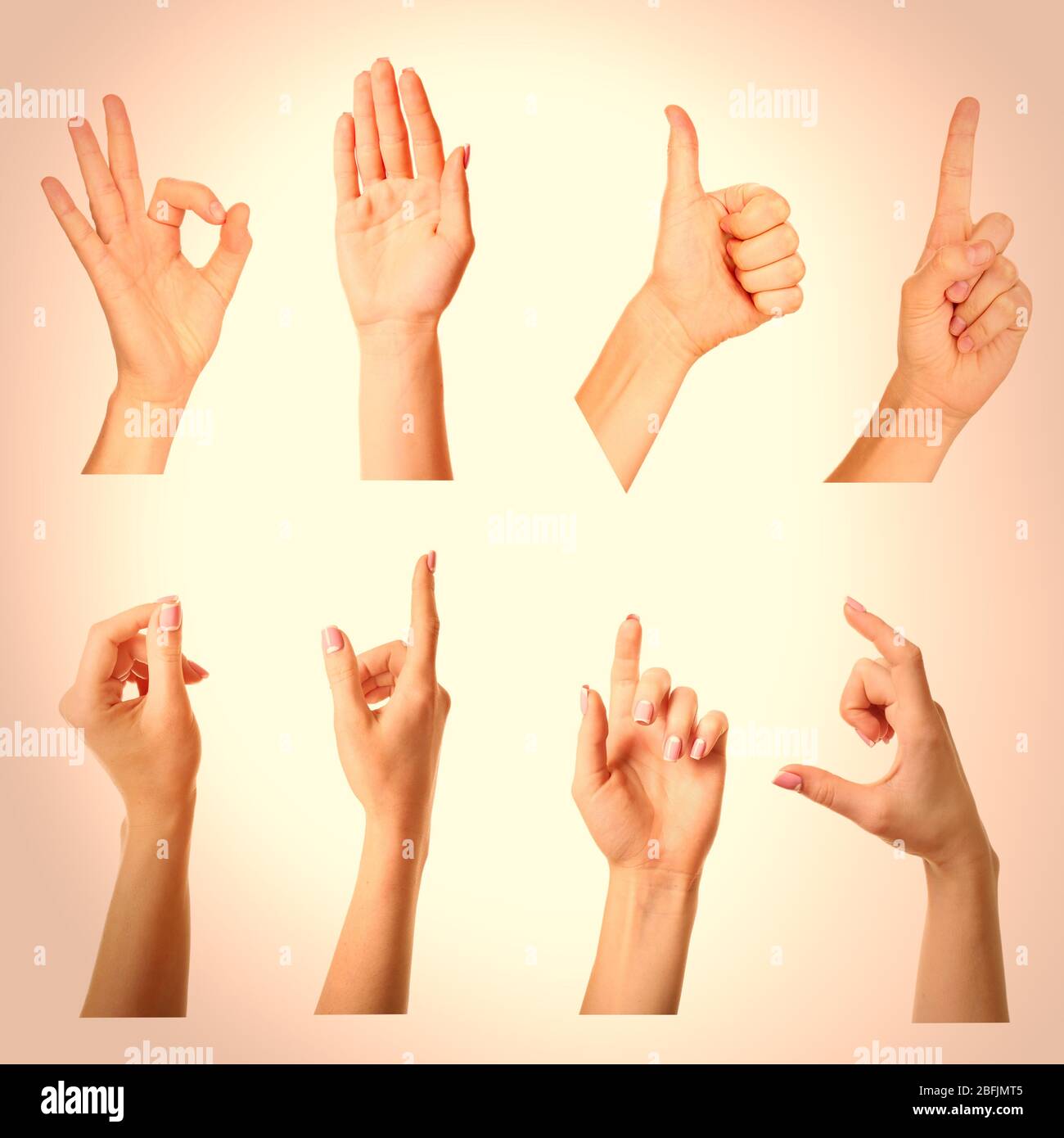 Collage of hands showing different gestures on light background Stock ...