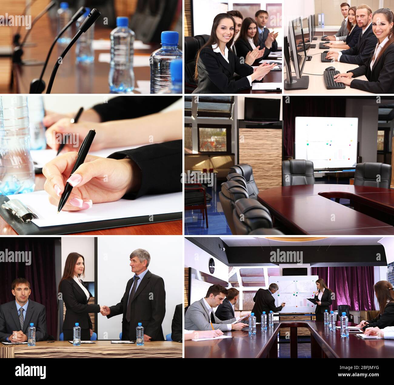 Collage of busy people discussing work and studying Stock Photo - Alamy