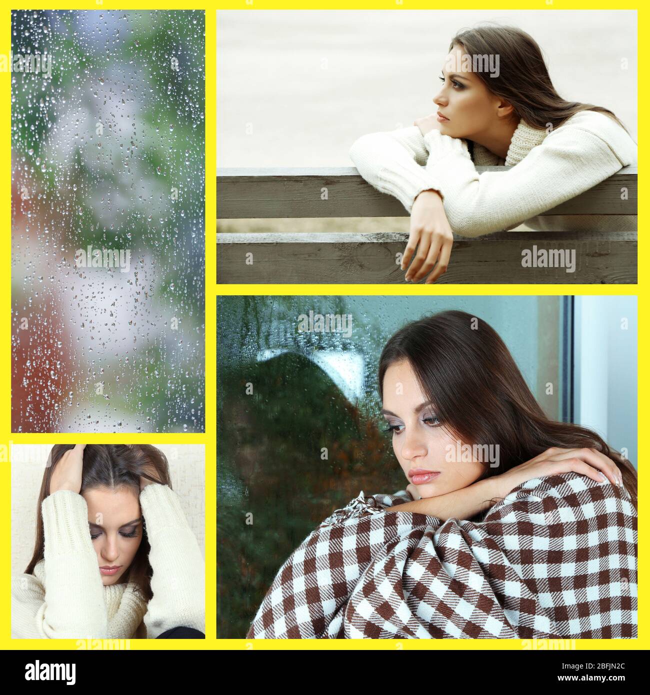 Collage of photos with lonely woman Stock Photo - Alamy