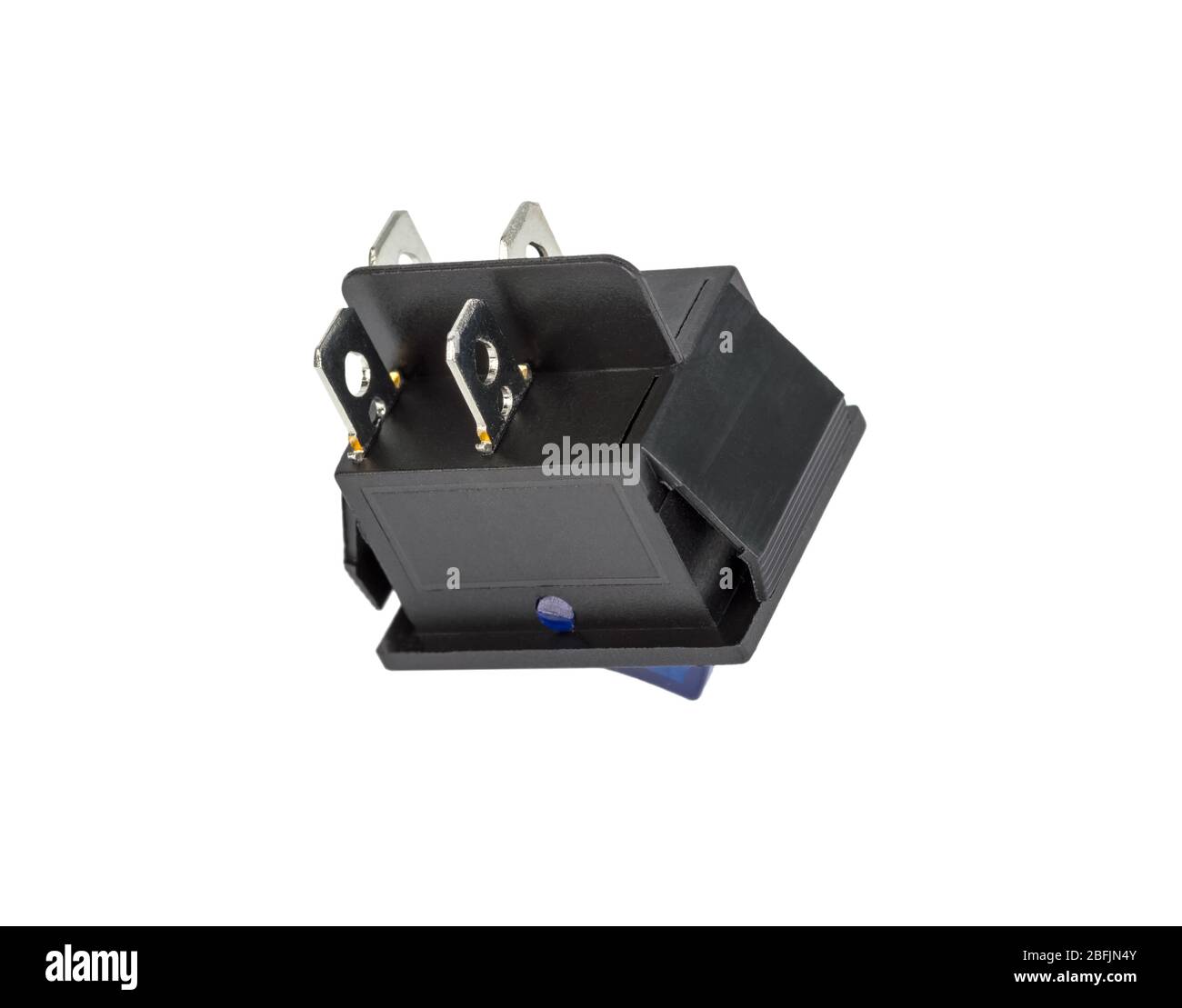 Blue electrical power switch, electronic component, isolated on white ...