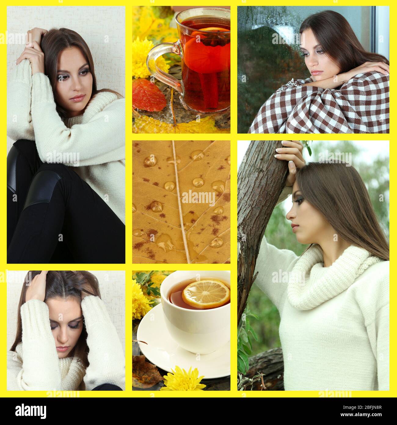 Collage of photos with lonely woman Stock Photo - Alamy