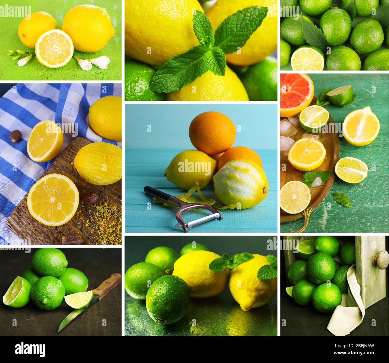 Collage of fresh limes and lemons Stock Photo - Alamy