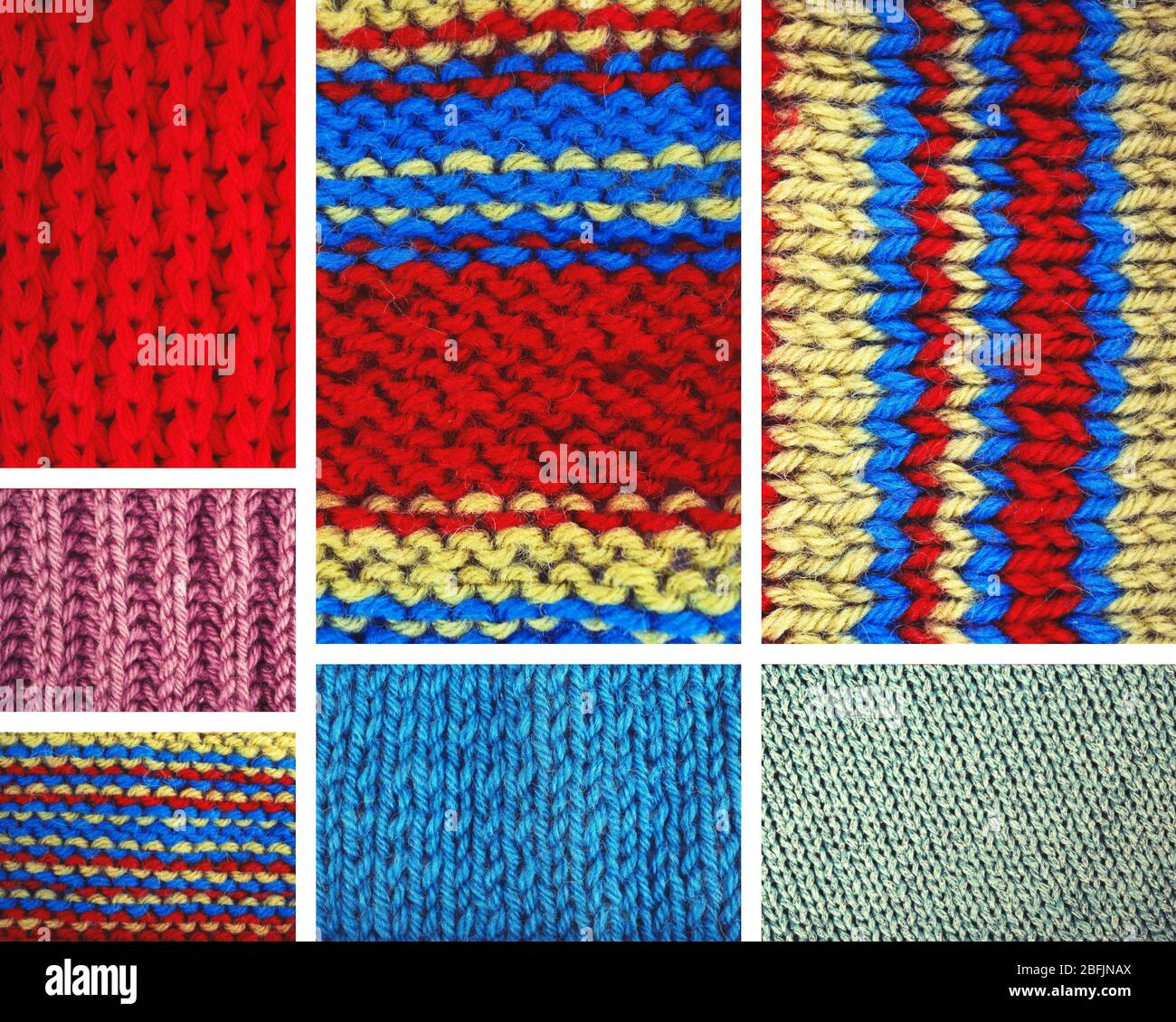 Knitted fabric collage Stock Photo - Alamy