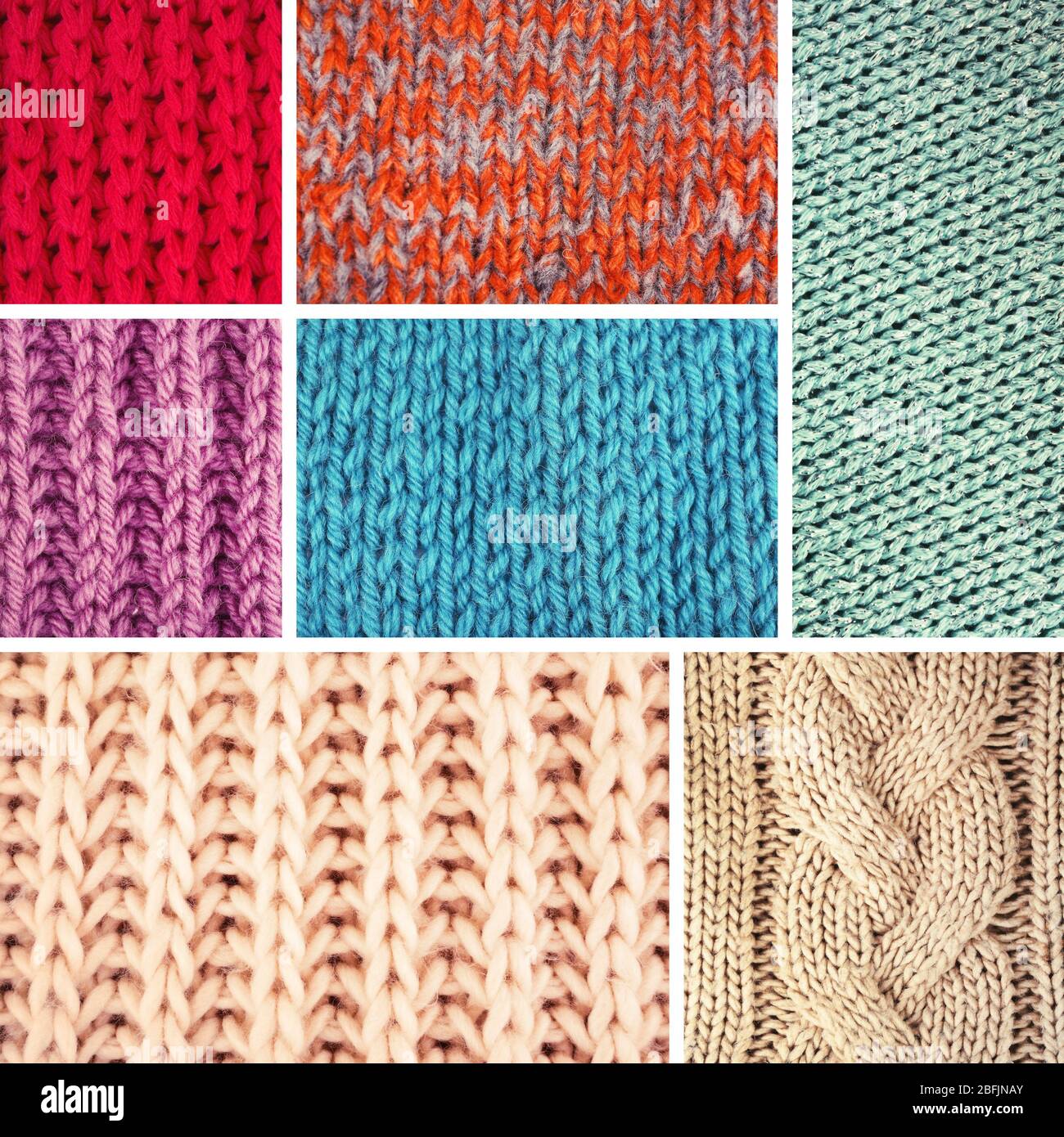 Knitted fabric collage Stock Photo - Alamy