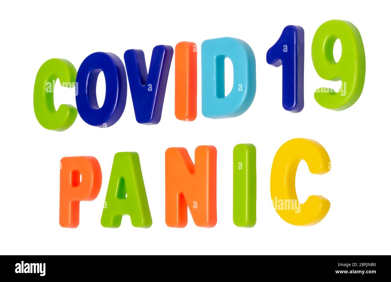 Coronavirus pandemic, text COVID-19 PANIC on a white background. Panic ...