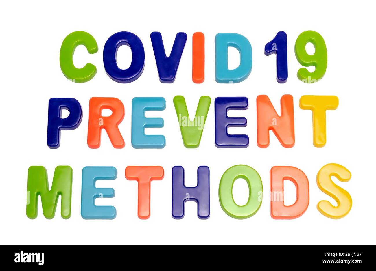 Coronavirus pandemic, text COVID-19 PREVENT METHODS on a white ...