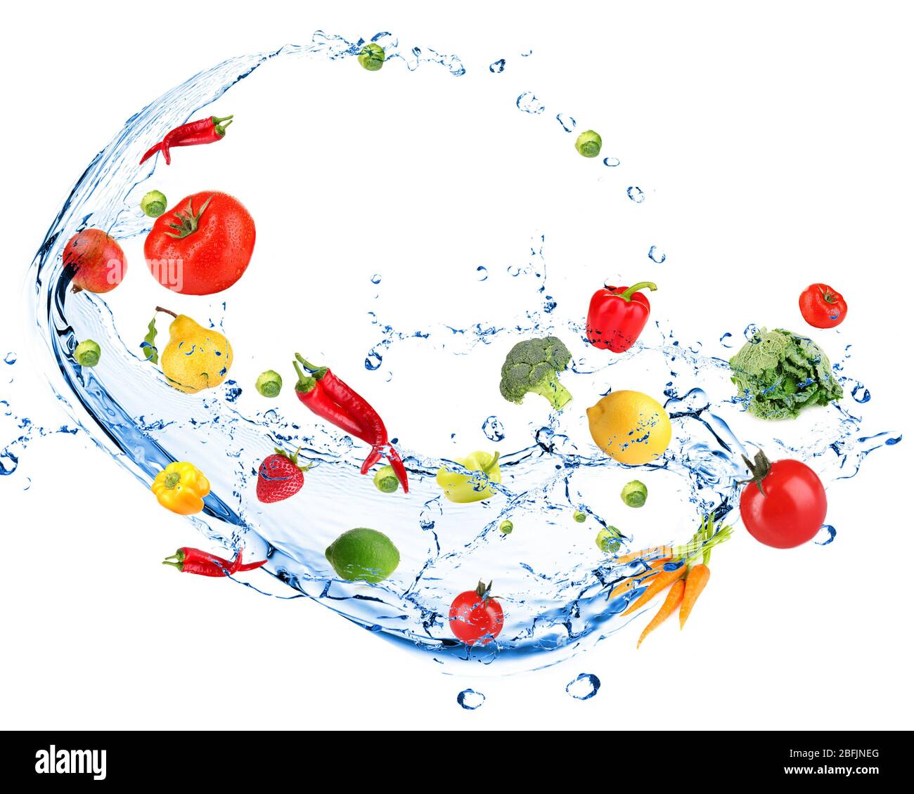 Fresh fruit vegetables water splash Cut Out Stock Images & Pictures - Alamy