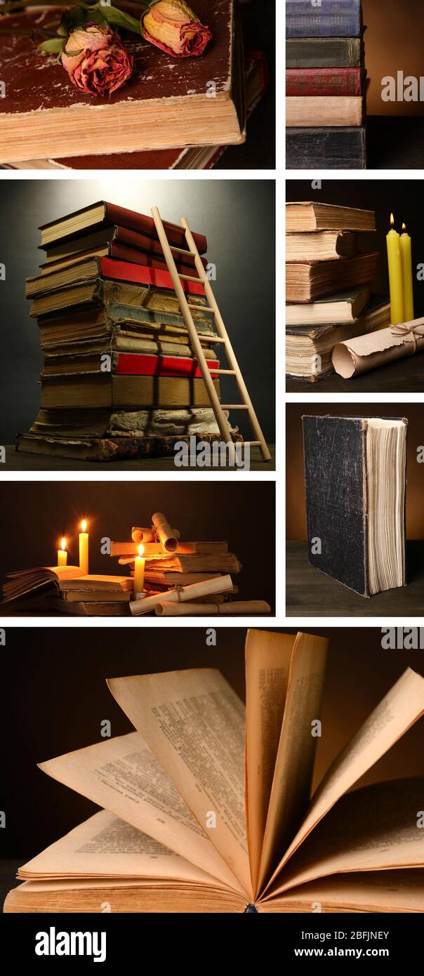 Collage of many old books Stock Photo - Alamy