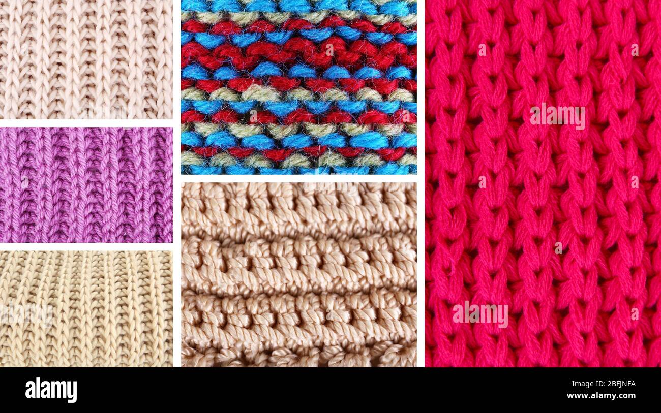Knitted fabric collage Stock Photo - Alamy