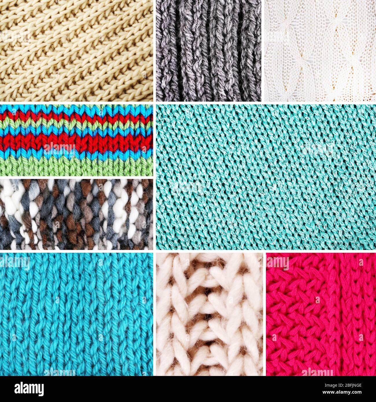 Knitted fabric collage Stock Photo - Alamy